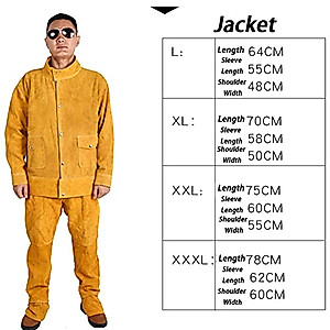 BAABJI Flame-Resistant Heavy Duty Leather Welding Jacket,Wearable Cowhide Suit, Flame Resistant, Cotton Lining, Ideal for Electrician, Welder, Porter,Blue a,XL