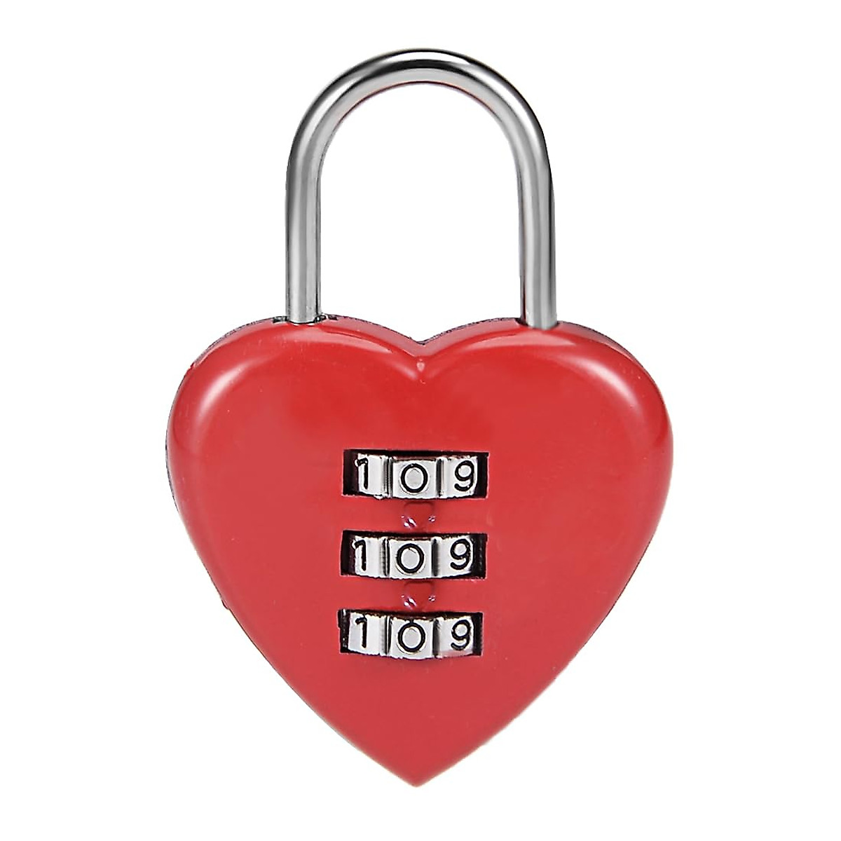 uxcell 3 Digit Combination Padlock, 3mm Shackle, Zinc Alloy Lock Heart Shaped, Red