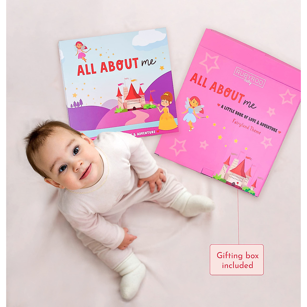 RubyRoo Baby Memory Book with Matching Milestone Stickers - First 5 Years Photo Album Scrapbook Journal for Baby Girl - Pregnancy Gift for Baby Shower & Registry Idea - Fairyland