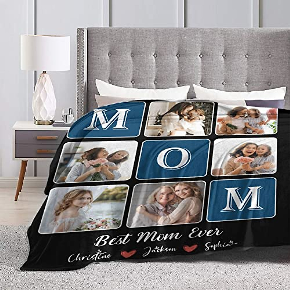 ONCUSTOM Custom Blankets with Photos for Mom from Daughter Son, Mothers Day Birthday Gifts for Mama, Best Mom Ever Personalized Flannel Blankets with Pictures Text for Mother Women