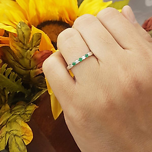 Dazzlingrock Collection 10K Round Emerald & Diamond 5 Stone Women Anniversary Wedding Band, White Gold, Size 7