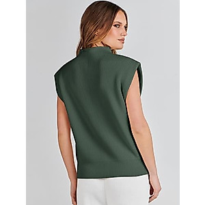 ANRABESS Women's Mock Neck Sleeveless Sweater Vest Casual Cap Sleeve Knit Pullover Tank Tops 2025 Spring Summer Clothes Green-S