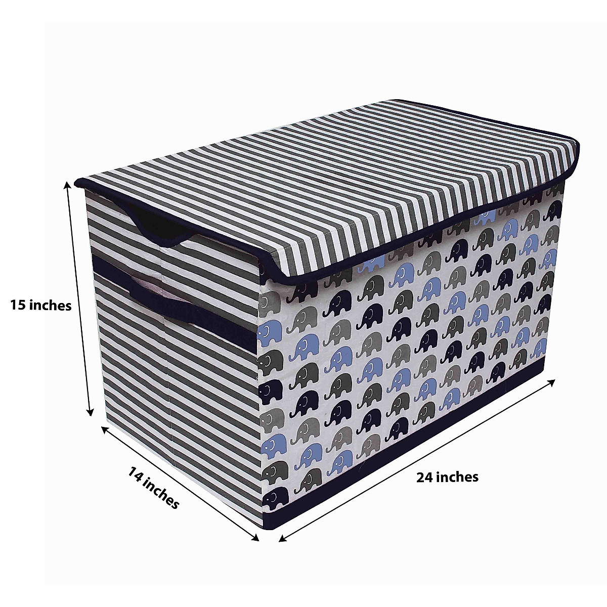 Bacati - Storage Tote (Toy Chest 14.5"L x 24"W x 15"H., Elephants Blue/Grey)