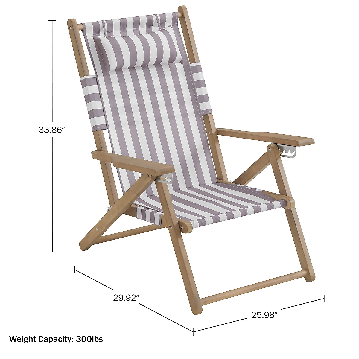 Lavish Home Set of 2 Beach Chairs - Outdoor Weather-Resistant Wood Folding Chairs with Carry Straps and Reclining Seat - Beach Essentials (Taupe)