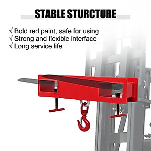 Hasopy Forklift Lifting Hook 1pc, 4400lbs Capacity Forklift Lifting Hoist, Red Forklift Mobile Crane with Swivel Hook and Two Large T-Screws, Hook Forklift Lifting Hoist, Fork Lifting Attachment (2T)