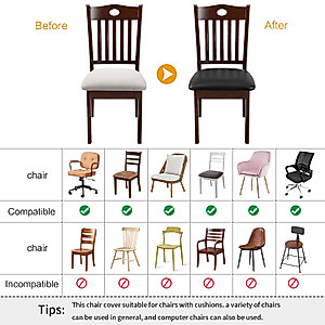 YISUN Chair Seat Covers Set of 6, Pu Leather Waterproof Dining Room Chair Covers, Stretch Chair Cover for Dining Room Chair Protector Slipcover for Kitchen, Hotel (Pu Black, 6)