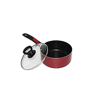 Mirro A79624 Get A Grip Aluminum Nonstick Saucepan with Glass Lid Cookware, 3-Quart, Red