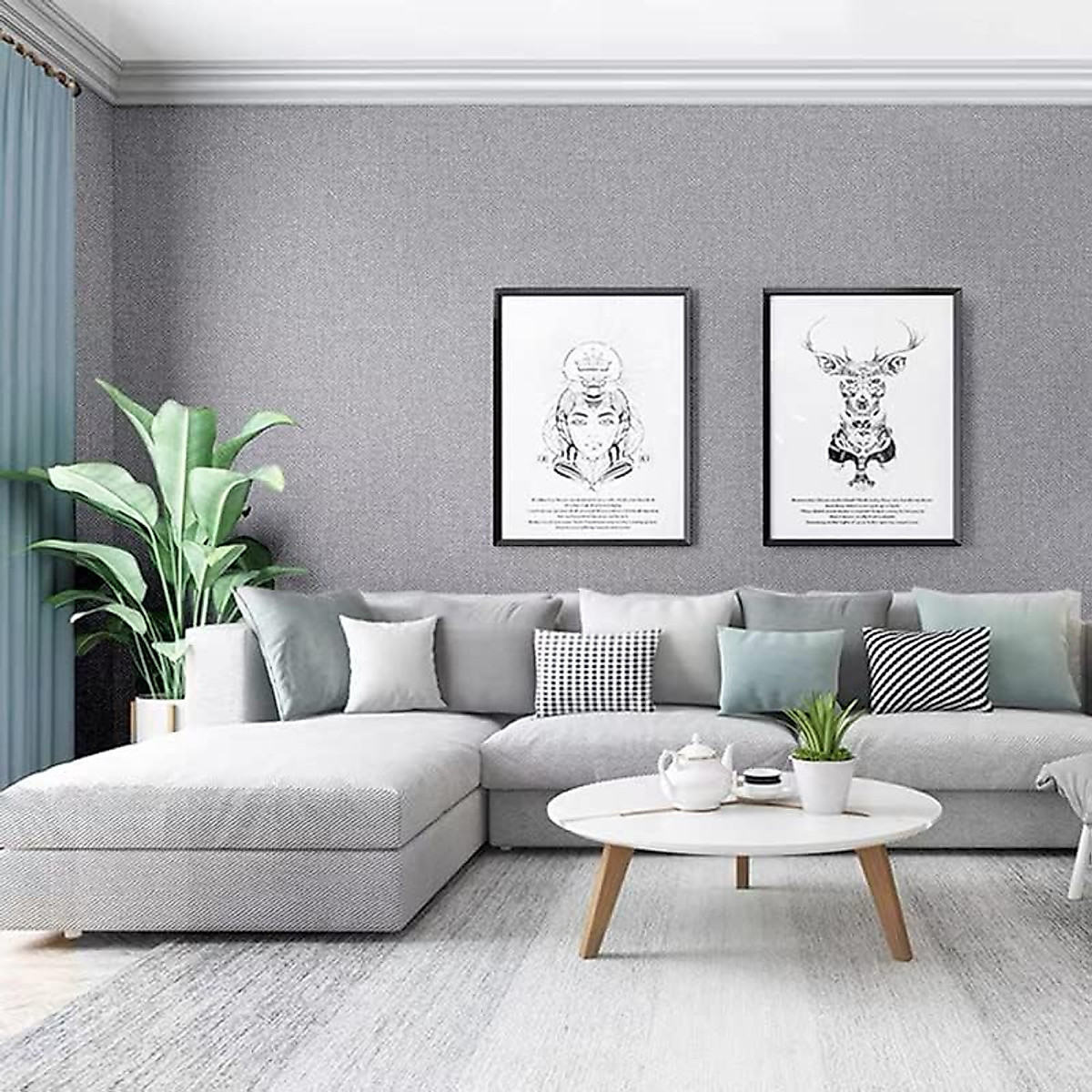 Fabric Peel and Stick Wallpaper Gray Faux Grasscloth Wallpaper Self-Adhesive 17.8” x 118” Linen Wallpaper Removable Wallpaper Embossed Textured Contact Paper Decoration Backsplash Countertop Liners