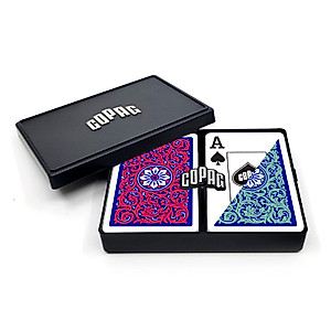 Copag 1546 Neoteric Design 100% Plastic Playing Cards, Bridge Size (Narrow) Green/Red Double Deck Set (Jumbo Index)
