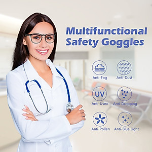 LETAAKA Safety Goggles, 4 Pack Anti Fog Safety Glasses for Women Men, Blue Light Blocking Eyeglasses Anti Dust UV Protective Eyewear