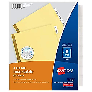 Avery 8-Tab Binder Dividers, Insertable Clear Big Tabs, 1 Set (11112)