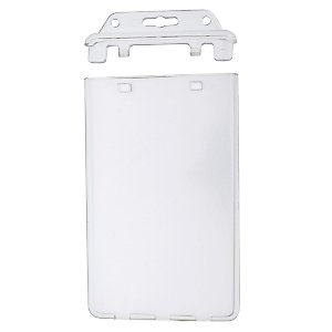Permanent Locking Hard Plastic Badge Holder - Vertical Clear Heavy Duty Secure Case Holder for One or Two I'd Cards by Specialist ID