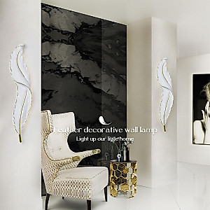 Qepeety LED Wall Lighting White Feather Wall Sconce Lamp 3 Color Temperature & 3 Brightness Level Modern Resin Light Fixtures for Hallway Entryway Living Room (Large)