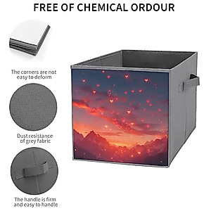 Love Heart Printed Foldable Storage Bins with Handles Storage Cubes Closet Organizer for Living Room Bedroom 2PCS
