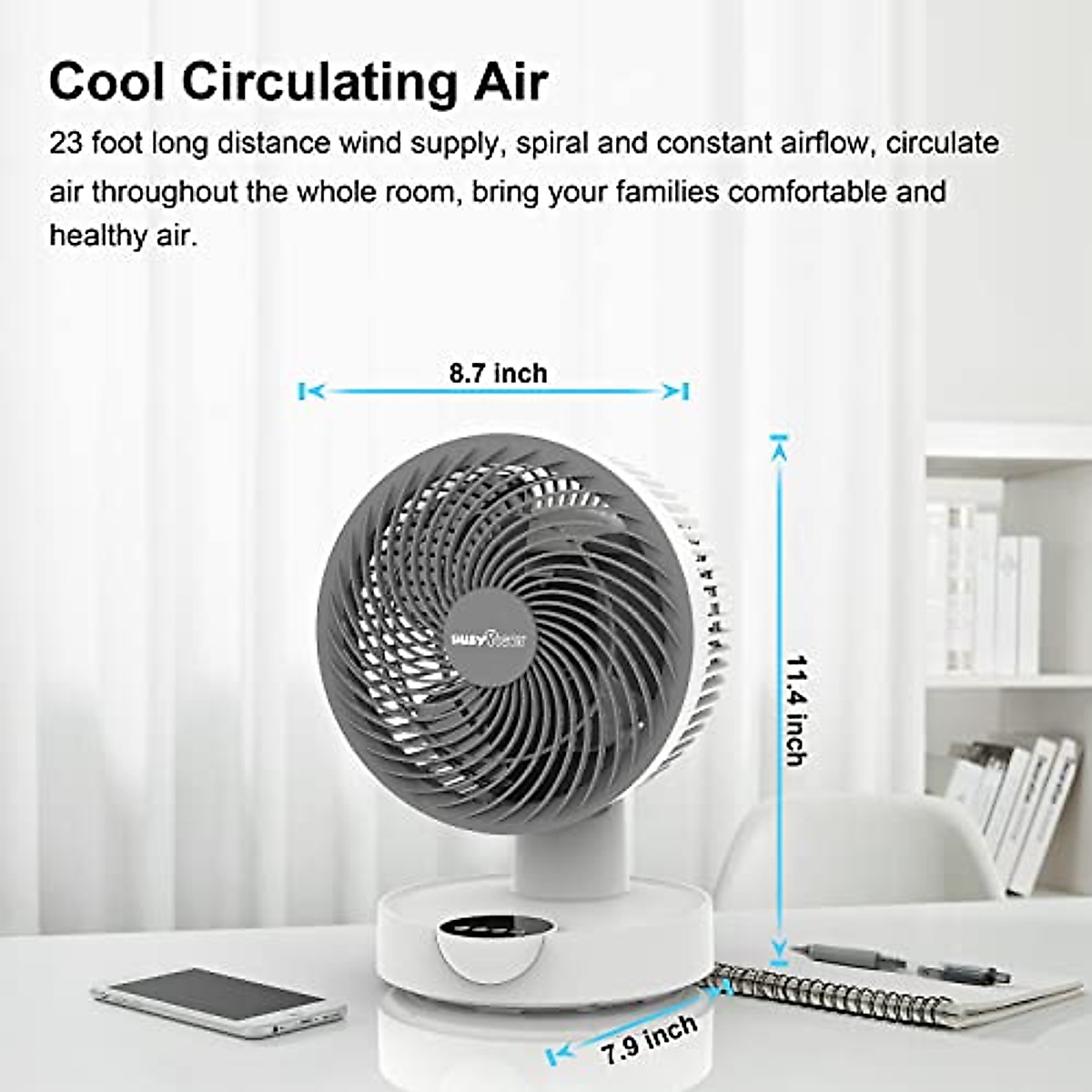 BUSYPIGGY Air Circulation Fan- 8 Inch Desk Fan, Portable Small Fan with 3-Speed Adjustable, Personal Desktop Fan can be Timed, Oscillating Fan with Hook and Remote Control Suitable For Most Scenes