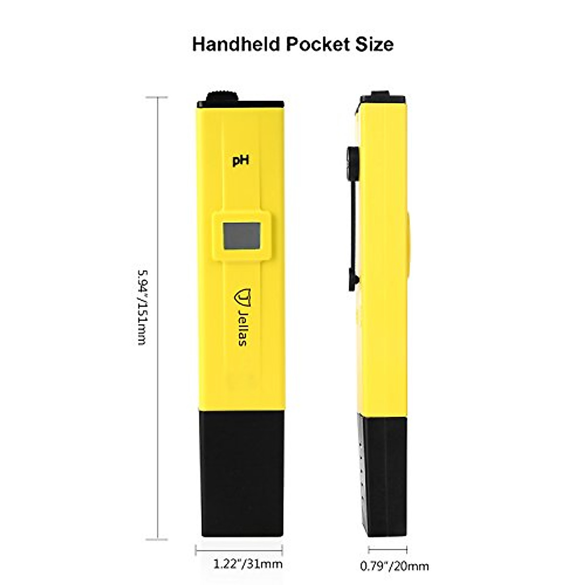 Jellas Pocket Size pH Meter Digital Water Quality Tester for Household Drinking Water, Swimming Pools, Aquariums, Hydroponics, pH Measurement for 0-14.0 pH, ± 0.1 Accuracy, 0.1 Resolution.(Yellow)