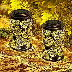 Solar Lanterns Outdoor Hanging - Garden Solar Lights Metal Outdoor Lantern 2 Pack Decorative Garden Table Lights Solar Powered SUNWIND 2 Pack for Porch, Patio, Home (Flower)