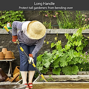 Garden Rake Metal, 12 Prongs 14" Wide Bow Rakes for Lawns Heavy Duty, Adjustable Rock Thatch Yard Rake for Leaves Gardening Loosening Soil Long Handle 32-60"