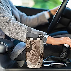 WITHSBKK 30oz Car Cup Taupe And White Printed with Portable, Stainless Steel Travel Mug, Vacuum Insulated Tumbler And Straw, Leakproof for Car & Outdoor, UV Printed Design