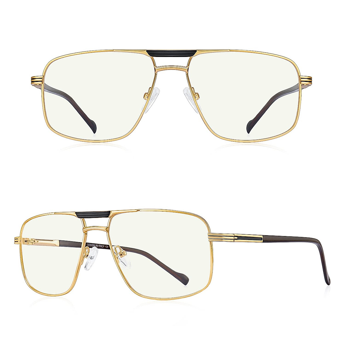 RB.Pilot Reading Glasses for Men Square Double Bridge Blue Light Blocking Computer Readers (gold, 1.50)