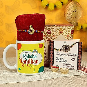 TIED RIBBONS Rakhi for Brother with Gift Set | Coffee Mug (10 Oz) | Mini Greeting Card | Roli Chawal Tika - Raksha bandhan Rakhi Gifts for Brother Rakhi Set for Brother | Bhai Rakhi Thread
