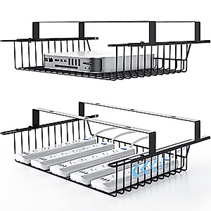 Under Desk Storage Shelf 1 Pack - Metal Under Desk Drawer Slide Out - No Drill/Drill Under Desk Cable Management Tray Basket - Large Under Table Organizer Rack for Home Office, 12.6 x 9.45 x 3.93in