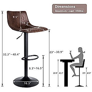 SUPERJARE Bar Stools Set of 4 - Adjustable Barstools with Back and Footrest, Counter Height Bar Chairs for Kitchen, Pub - Retro Brown