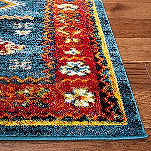 SAFAVIEH Vintage Hamadan Collection Accent Rug - 2'7" x 5', Blue & Orange, Design, Non-Shedding & Easy Care, Ideal for High Traffic Areas in Entryway, Living Room, Bedroom (VTH253M)