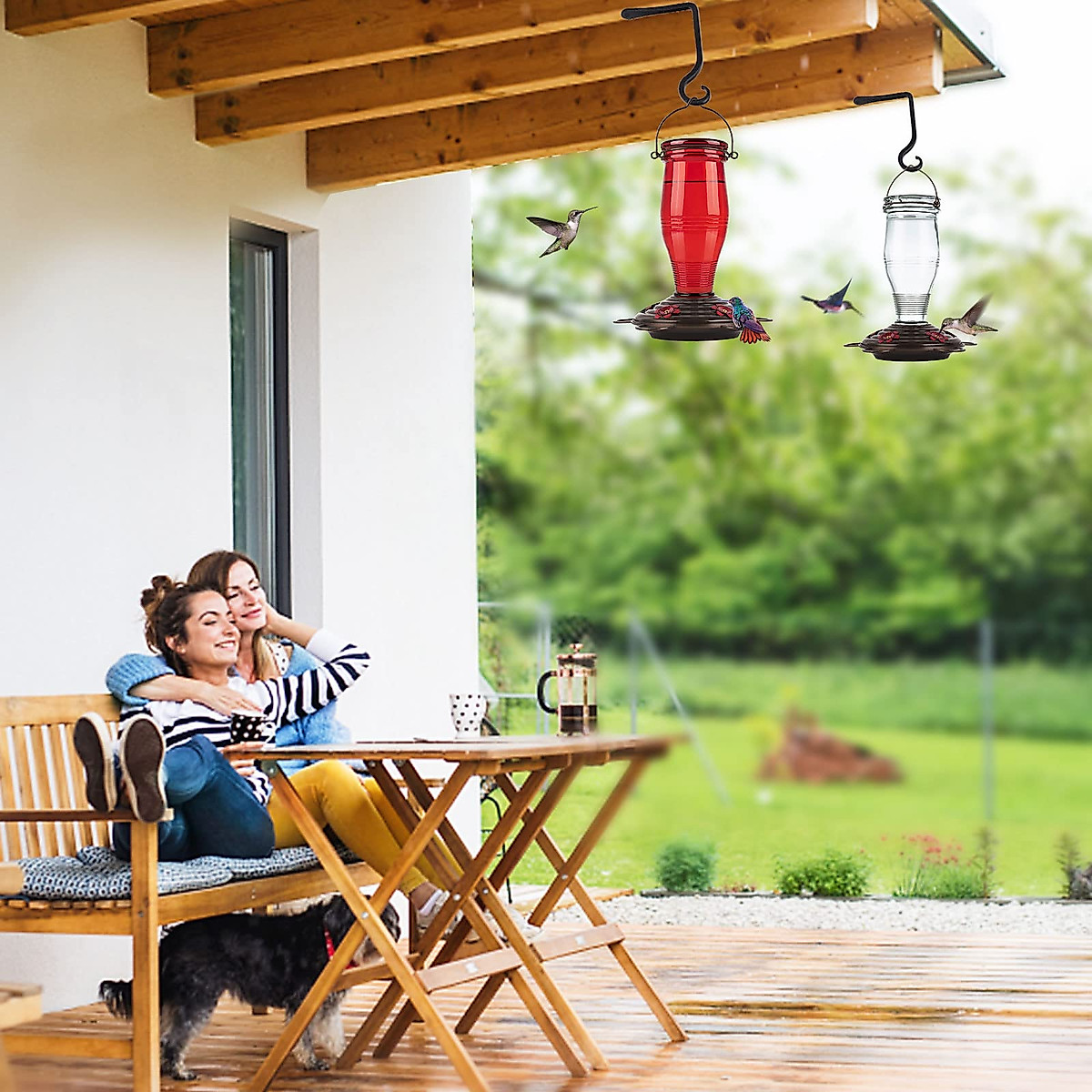 BOLITE 18006CR Hummingbird Feeder, Vintage Bottle Glass Hummingbird Feeders for Outdoors, 25 Ounces, Red