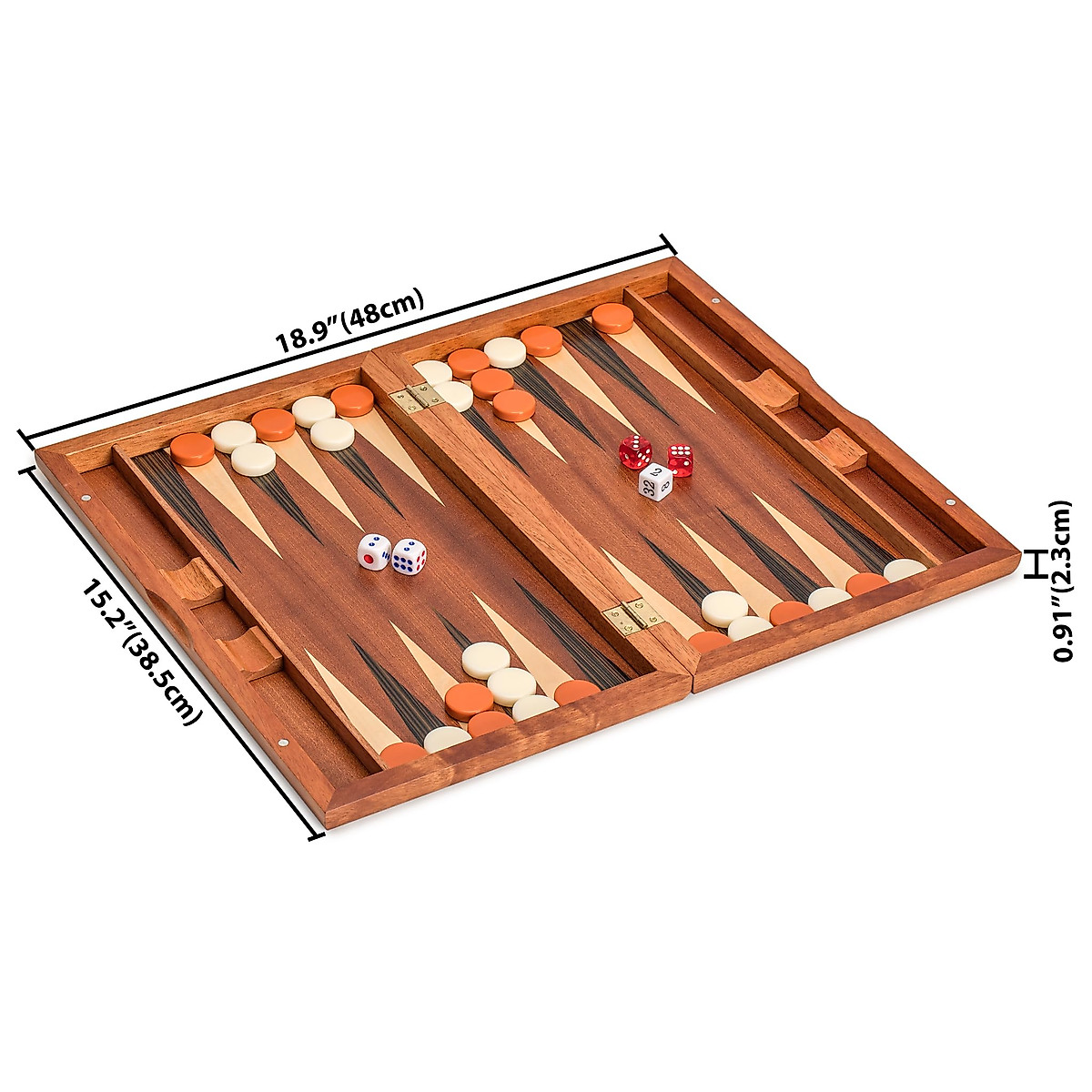 Yellow Mountain Imports Wooden Inlaid Backgammon Game Set, Pasadena - Classic Strategy Board Game Set with Acrylic Playing Pieces & Wooden Dice Cups, 15-inch Board