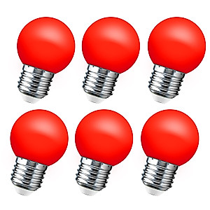 LED Red Light Bulb 15W Equivalent, G45 LED Christmas Globe Light Bulbs, 1W LED Colored Night Lights, Mini Edison E26 Base Bulb for Vanity Bulbs, Porch, Holiday String Fairy Mood Lights Decor, 6 Pack