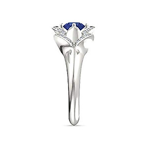 PB Collection Lotus Flower Engagement Ring 925 Sterling Silver Round Cut Blue Sapphire & CZ 8