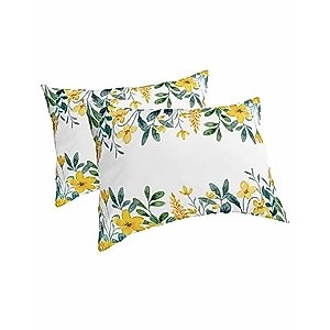 Edwiinsa Summer Tropical Plants Pillow Covers Standard Size Set of 2 20x26 Bed Pillow, Yellow Spring Floral Plush Soft Comfort for Hair/Skin Cooling Pillowcases with Envelop Closure