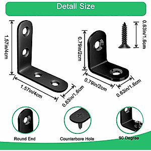 YAMASO 20PCS L Bracket Corner Bracket,Black Small Right Angle Bracket for Wood Furniture Cabinet Chair(10PCS 0.79 Inch+10PCS 1.57 Inch with 60PCS Screws)