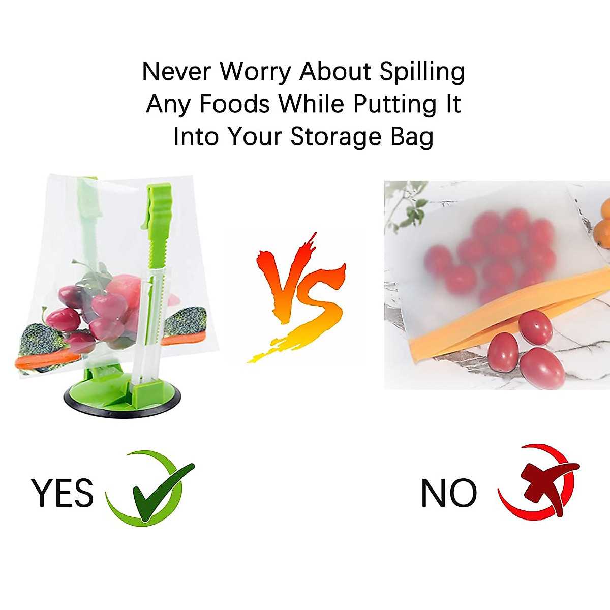 Staont Adjustable Baggy Rack, No-hands Food Storage Holders For Food Prep Bag, plastic Freezer Bag, Clip-Ideal Kitchen Gadget (Green, 2pcs)