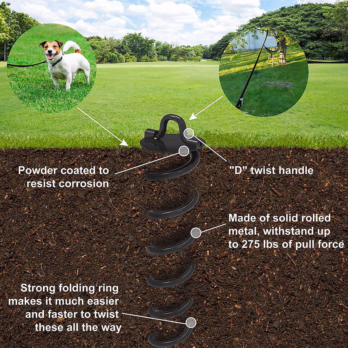 ABCCANOPY 16" Spiral Ground Anchor with Dog Tie Out for Trampoline Anchor