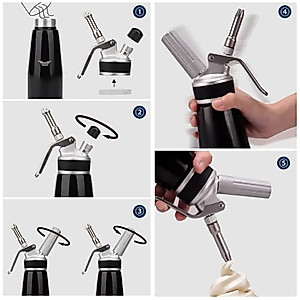 SimCoker Whipped Cream Dispenser, Aluminum Cream Whipper 500mL/1 Pint,3 Stainless Culinary Decorating Nozzles, 1 Brush, 1 Storage Bag, Homemade Cream Maker, N2O Chargers Not Included