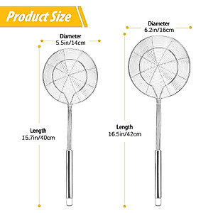 Pack of 2 Large Spider Strainer, Stainless Steel Skimmer Basket,Kitchen Ladle Strainers,Mesh Spoons with Long Handle, Cooking Tools for Frying, Boiling Noodles, Dumplings, Pasta