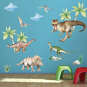 Runtoo Large Dinosaur Wall Decals for Boys Tropical Dino Wall Stickers Kids Bedroom Baby Nursery Wall Decor