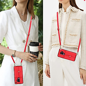 ONV Wallet Case Compatible with Samsung Galaxy S9 Plus - Adjustable Crossbody Lanyard [RFID] Metal Closure Card Holder Slots Cash Pocket Stand Multifunction Cover for Samsung Galaxy S9 Plus [FQ] -Red