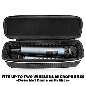 CASEMATIX Wireless Microphone Case Compatible with Two Wireless Mic System Microphones Up To 10.75" by Sennheiser, Shure and More - Sleek Mic Case For Travel with Zipper for Singing or Karaoke