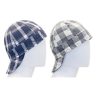 BOCOMAL 2 Pack Welding Cap Plaid Style CAT2 NFPA2112 Flame Resistant 7OZ Midweight Welder Hats 7 1/8