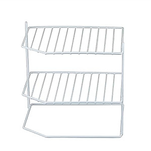 Home Basics Corner Rack, White, Vinyl Coated Steel, Rust Resistant, 2-Tier Shelf, Keeps Spices and Cups Organized, 9x9x8.5in