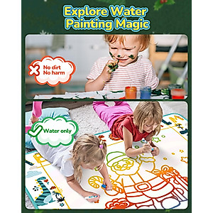 TECJOE Water Doodle Mat, 39 × 31 Inches Large Kids Painting Writing Water Drawing Mat, Mess Free Reusable Toddler Gift for Age 3 4 5 6 7 Years Old Girls Boys, Educational Toys Bring Magic Pens