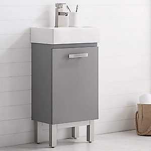 LUCA Kitchen & Bath LC17XGP Brielle 16.5” Single Sink Bathroom Vanity in Gray with Porcelain Countertop-Freestanding or Wall Mounted, Grey