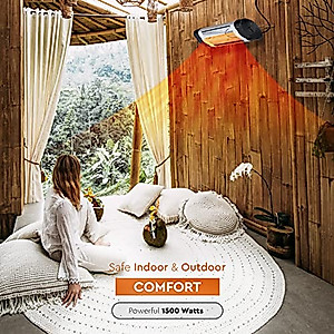 Comfort Zone Electronic Indoor/Outdoor Wall Mounted Patio Space Heater, Adjustable Thermostat, Timer, & IP34 Waterproof Rating, (Mount Hardware Included), Commercial and Residential, 1,500W, CZPH10