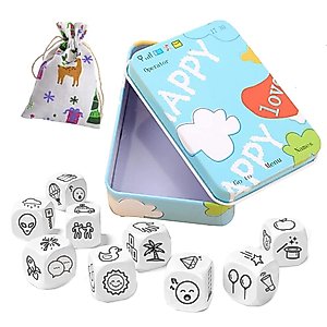 Mbarbs Happy Story 9 Cubes Bundle Dices Iron Box Storage Design Creative Kids Game Storytelling Game for Kids and Adults