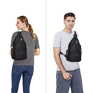 MOSISO Sling Backpack, Lightweight Crossbody Bag with Front Raised Pocket Chest Shoulder Travel Hiking Daypack Bag for Women Men, Black
