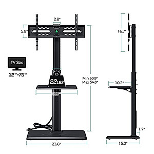 Greenstell TV Stand with Power Outlet & AV Shelf, Universal Floor TV Stand for 32-70 inch TV, Swivel Tall TV Stand, Holds up to 110 LBs,Height Adjustable and Soild Wood Base, Max VESA 600x400mm,Black