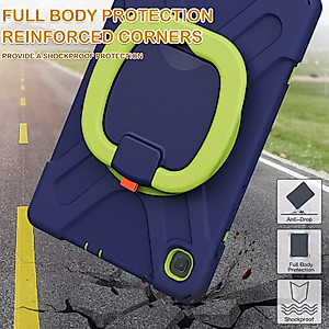 BRAECN Silicone Case for Samsung Galaxy Tab S6 Lite 10.4 Inch 2022/2020, Heavy Duty Rugged Case with Handle Grip, Shoulder Strap, Stable Kickstand, S Pen Holder, Navy+Green